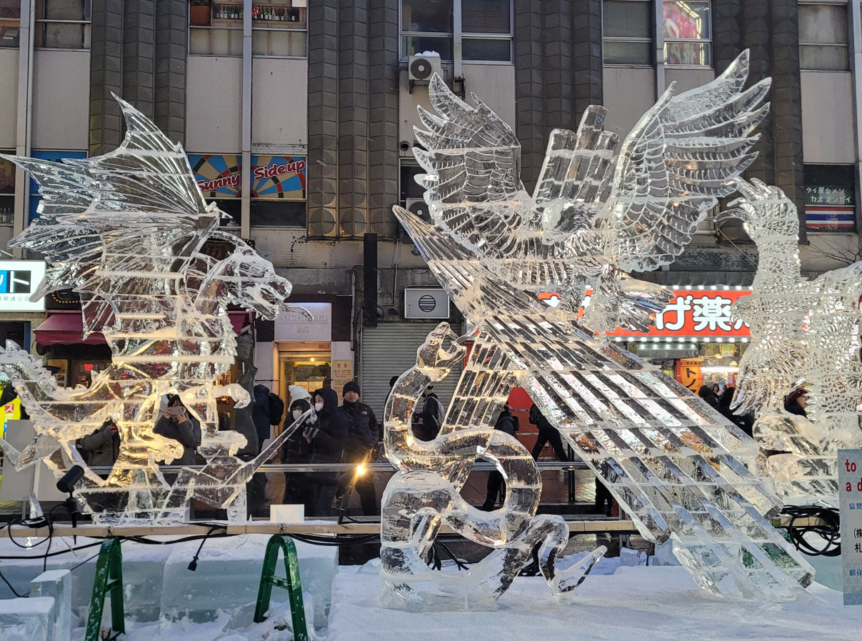 Magnificent ice sculpture exhibits at the Sapporo Snow Festival